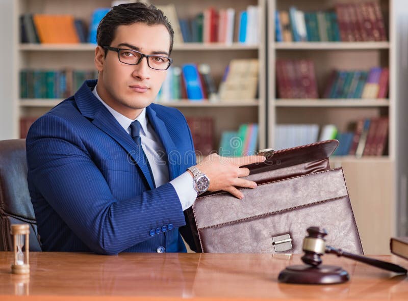 Handsome Judge with Gavel Sitting in Courtroom Stock Photo - Image of ...