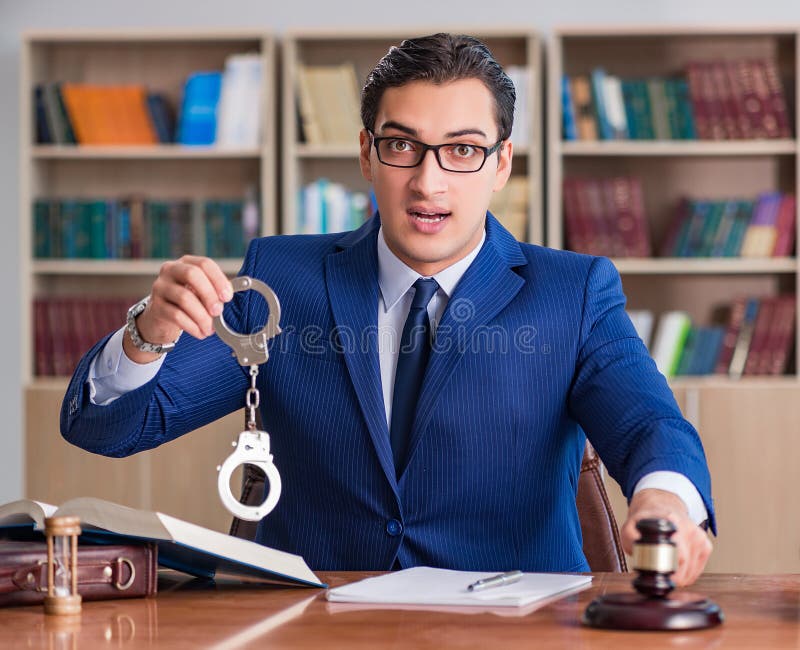 Handsome Judge with Gavel Sitting in Courtroom Stock Photo - Image of ...