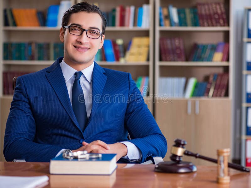 Handsome Judge with Gavel Sitting in Courtroom Stock Photo - Image of ...