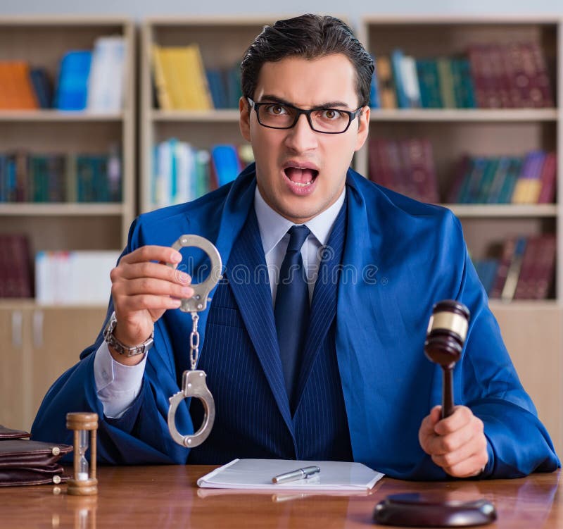Handsome Judge with Gavel Sitting in Courtroom Stock Photo - Image of ...