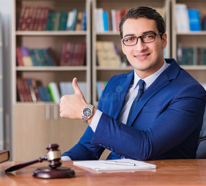 Handsome Judge with Gavel Sitting in Courtroom Stock Photo - Image of ...