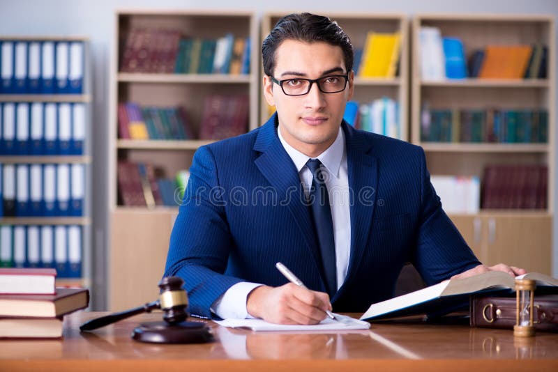 The Handsome Judge with Gavel Sitting in Courtroom Stock Photo - Image ...