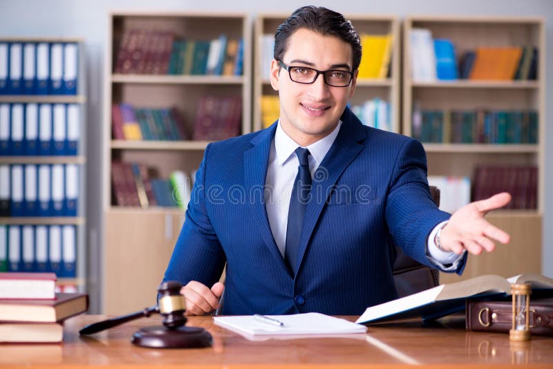 The Handsome Judge with Gavel Sitting in Courtroom Stock Photo - Image ...
