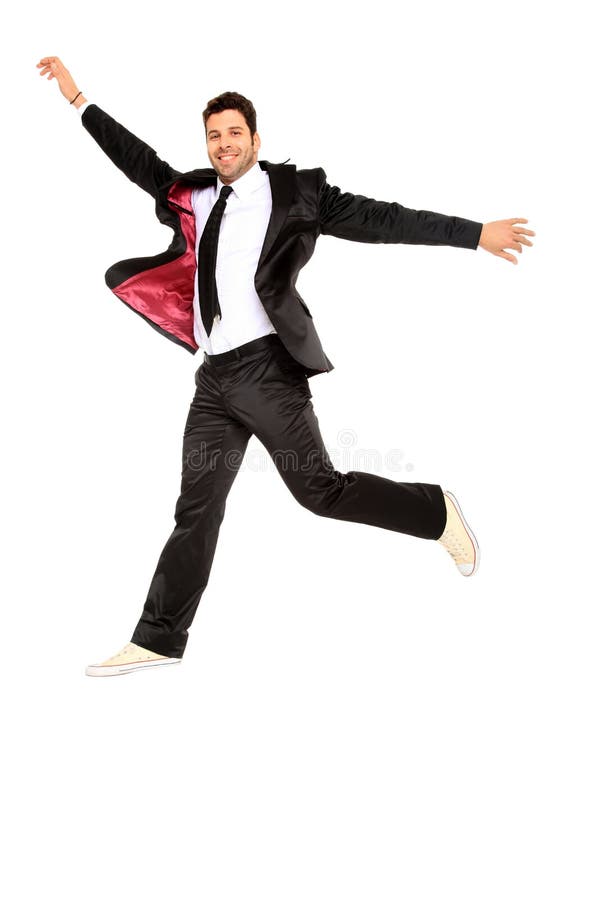 Handsome Jumping Man On Suit Stock Photo - Image of handsome, denim ...
