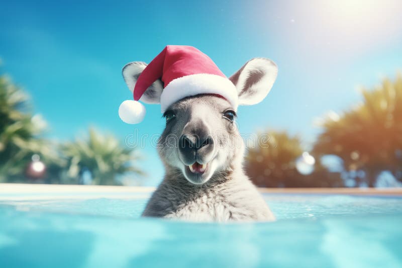Handsome Kangaroo Chilling in a Pool during Christmas Holidays Stock ...