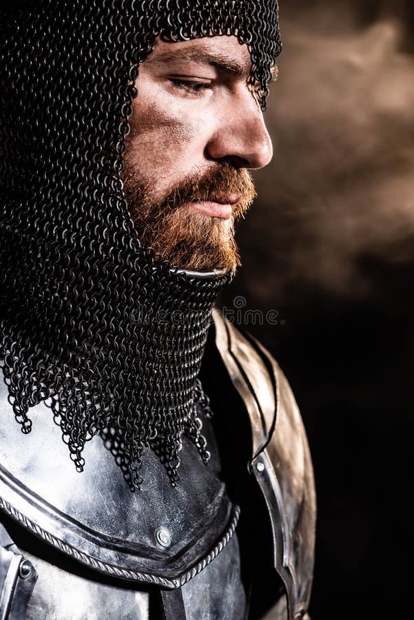 Handsome Knight in Armor Looking Away Stock Image - Image of steel ...