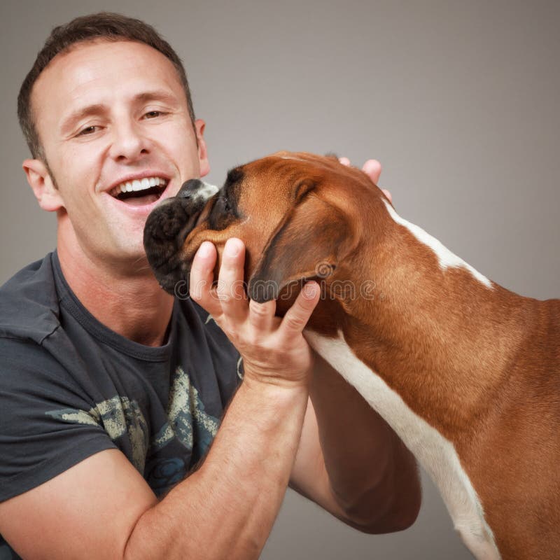 Handsome Muscle Man with His Dog Stock Image - Image of holding ...