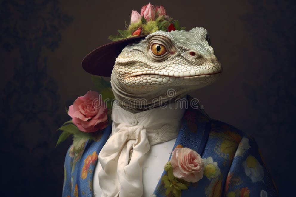 Handsome Lizard, Dressed in Flowered Clothes Stock Illustration ...