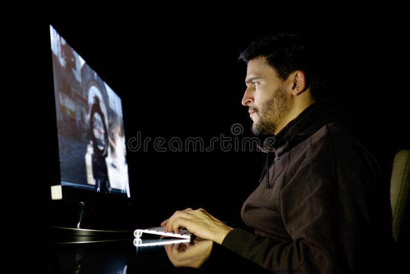 Handsome Male Gamer Playing Computer Video Game Stock Image - Image of ...