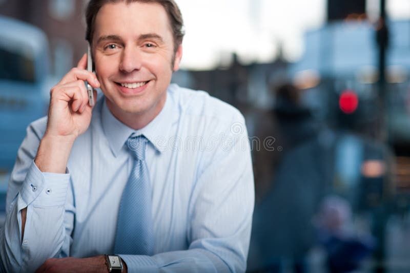 Handsome Male Manager Using His Cell Phone Stock Image - Image of ...
