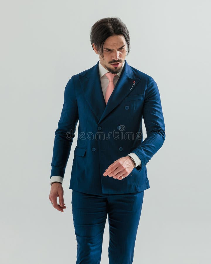 Handsome Male Model Navy Suit Walking Forward Stock Photos - Free ...