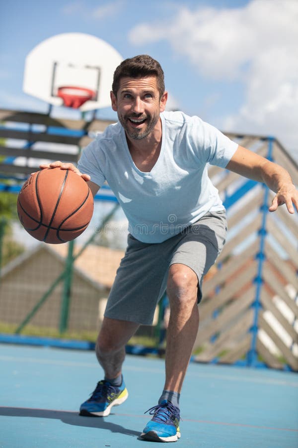 Handsome Male Playing Basketball Outdoor Stock Image - Image of fitness ...