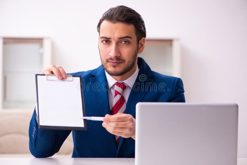 Handsome Male Realtor Working Indoors Stock Image - Image of presenting ...