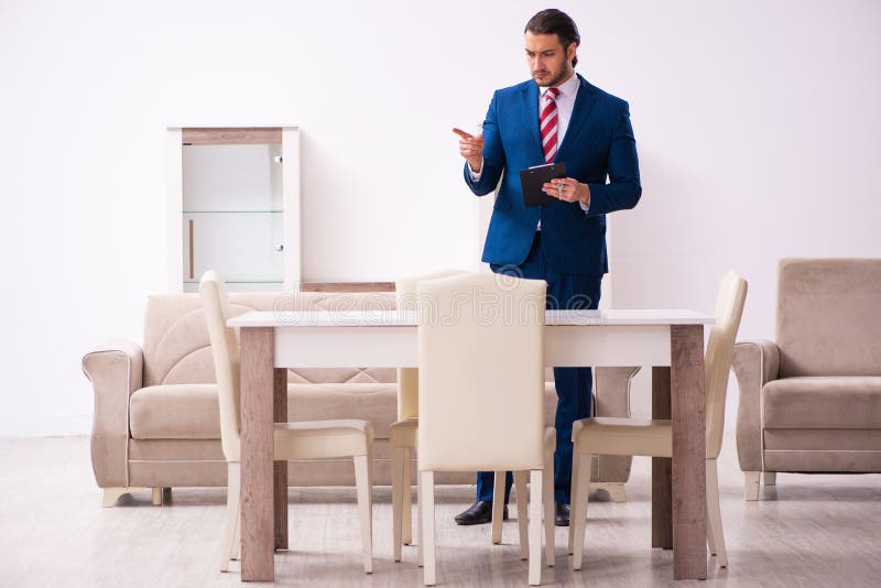 Handsome Male Realtor Working Indoors Stock Image - Image of business ...