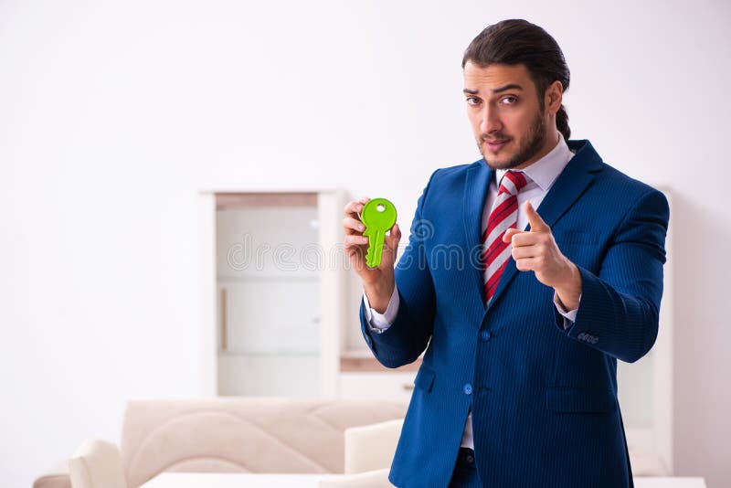 Handsome Male Realtor Working Indoors Stock Image - Image of insurance ...
