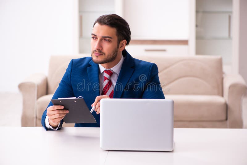 Handsome Male Realtor Working Indoors Stock Image - Image of ...