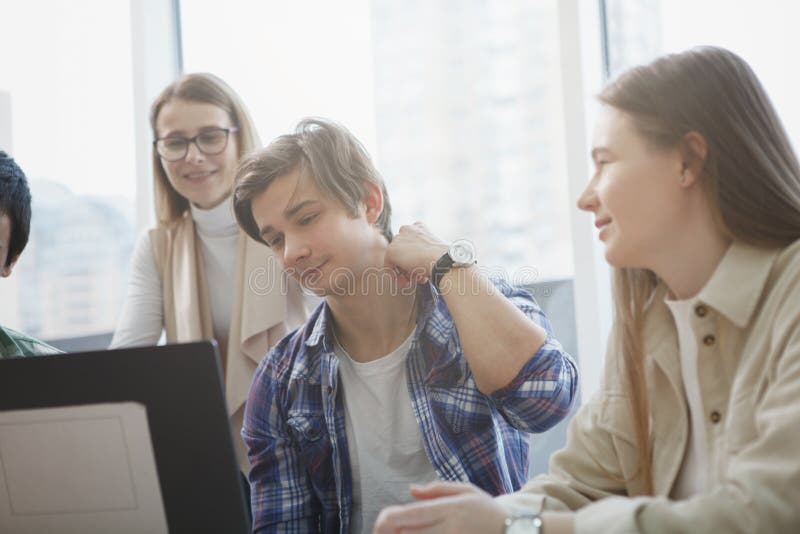 Teacher with College Students in Class Stock Image - Image of support ...
