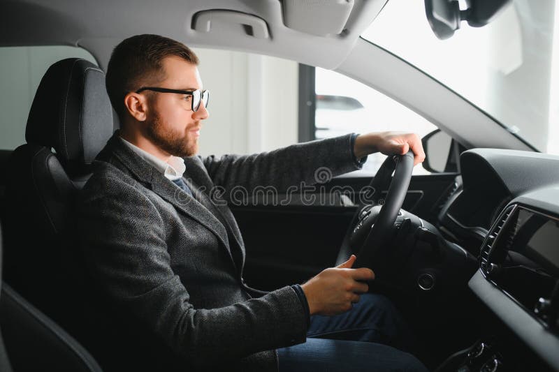 Handsome Male Taxi Driver in Car. Stock Image - Image of auto, seat ...