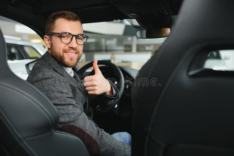 Handsome Male Taxi Driver in Car. Stock Image - Image of limo, head ...