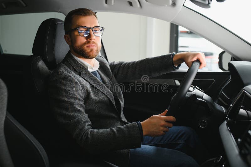 Handsome Male Taxi Driver in Car. Stock Image - Image of service, black ...