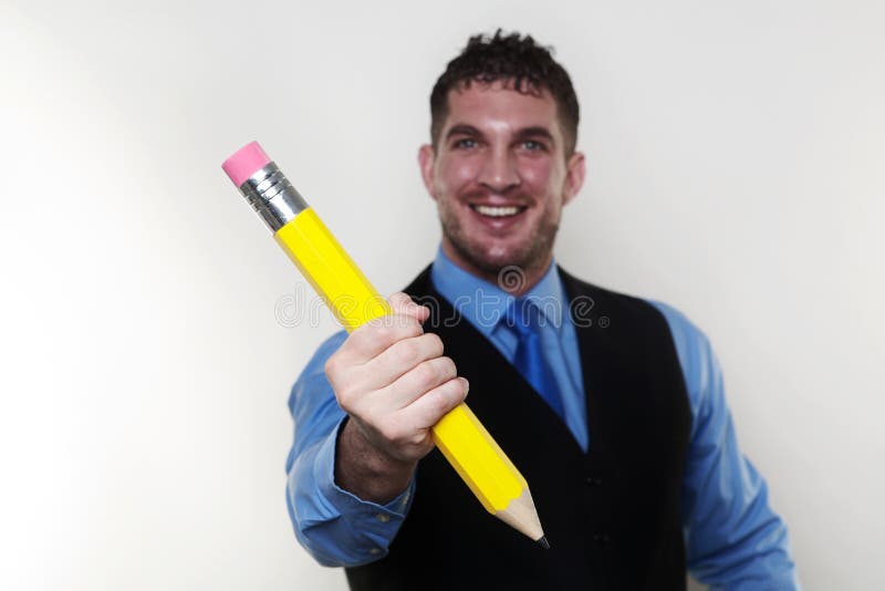 Man with large pencil stock image. Image of businessman - 23278627