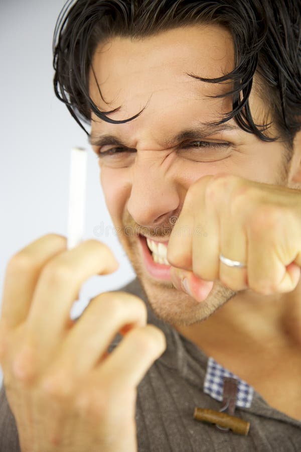 Handsome Man Angry with Cigarette Stock Photo - Image of face, hair ...