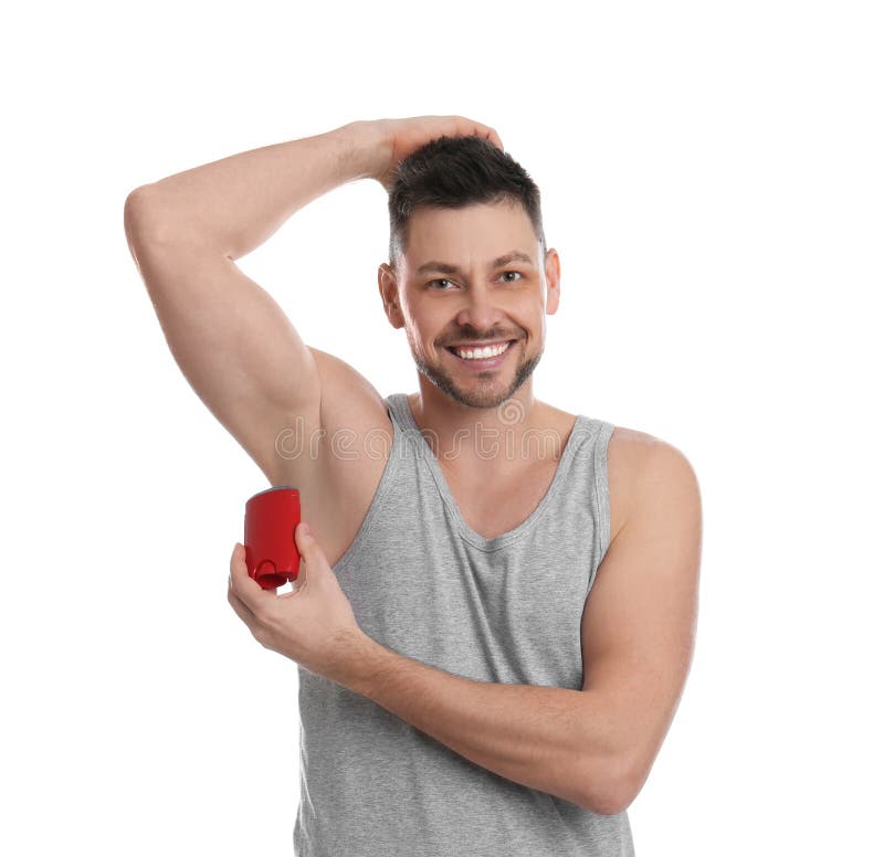 Handsome Man Applying Deodorant Isolated on White Stock Photo - Image ...