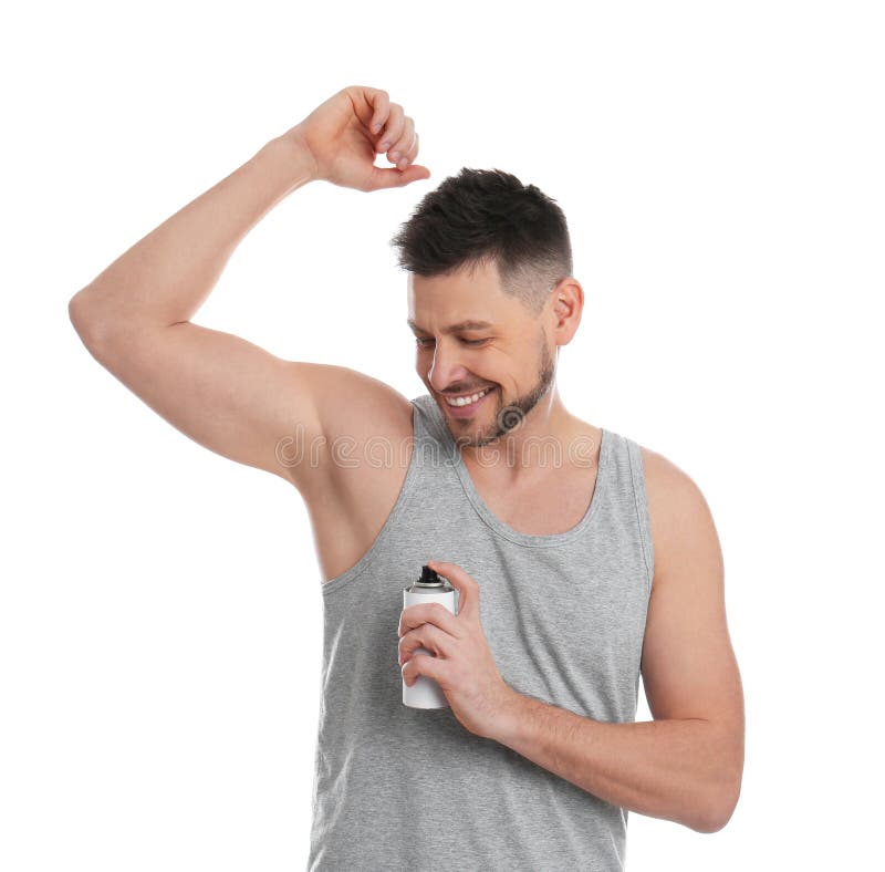 Handsome Man Applying Deodorant Isolated on White Stock Image - Image ...