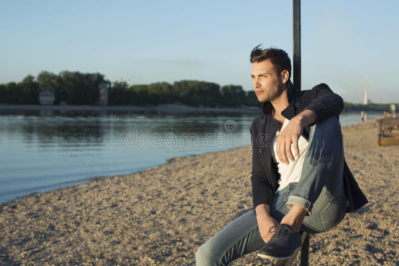 Handsome Man at the Beach at Sunset Stock Photo - Image of stylish ...