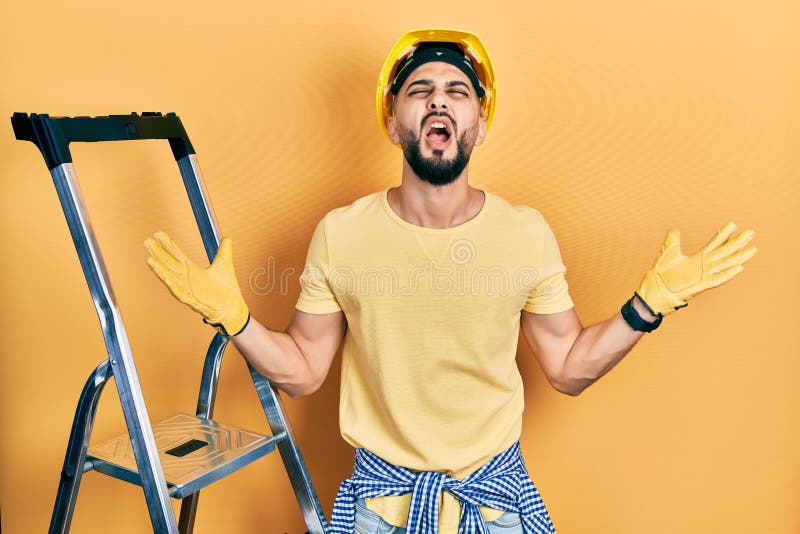Crazy construction worker stock image. Image of beard - 34479591