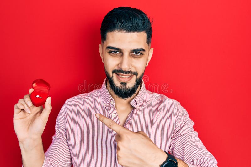 Handsome Man with Beard Holding Engagement Ring for Proposal Smiling ...