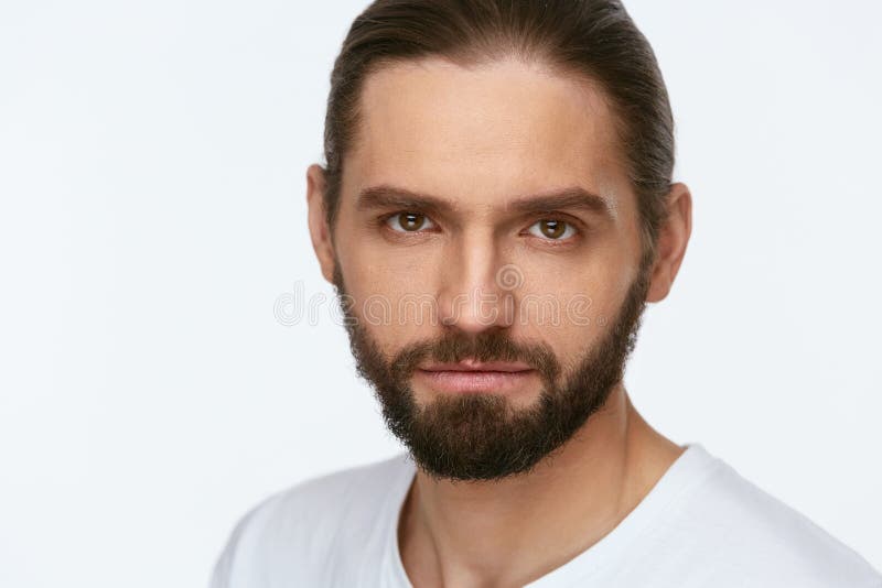 Handsome Man with Beautiful Face and Beard Stock Image - Image of hair ...