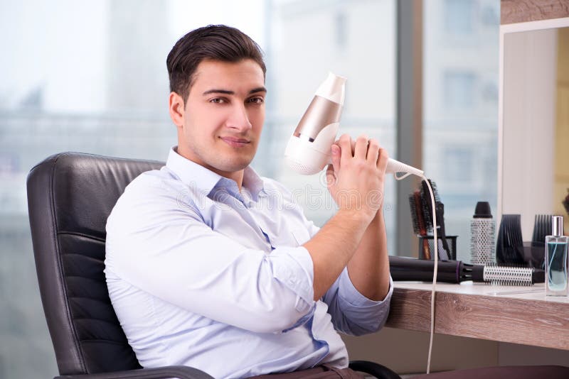 The Handsome Man in Beauty Salon Stock Image - Image of drying ...