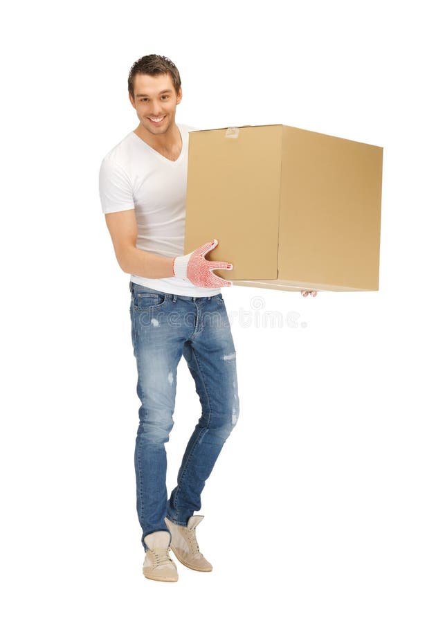 Handsome man with big box stock image. Image of order - 25094789
