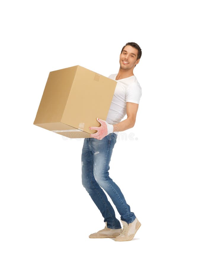 Handsome man with big box stock image. Image of carton - 25261777