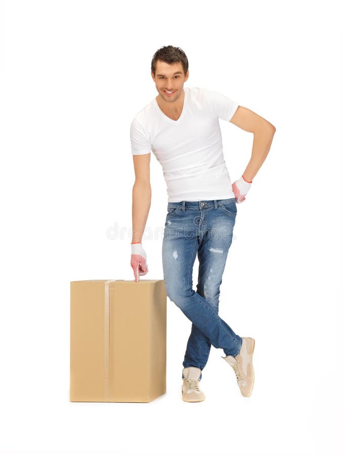 Handsome man with big box stock image. Image of caucasian - 39526349