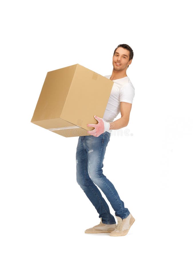 Handsome man with big box stock image. Image of people - 39529483