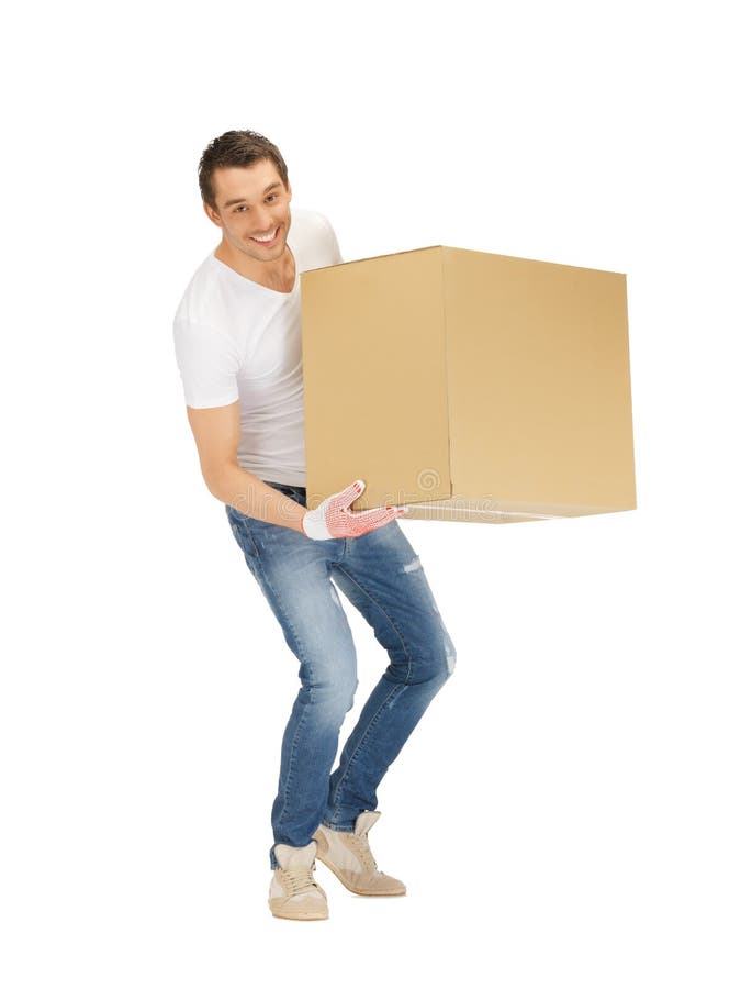 Handsome man with big box stock image. Image of package - 39714383