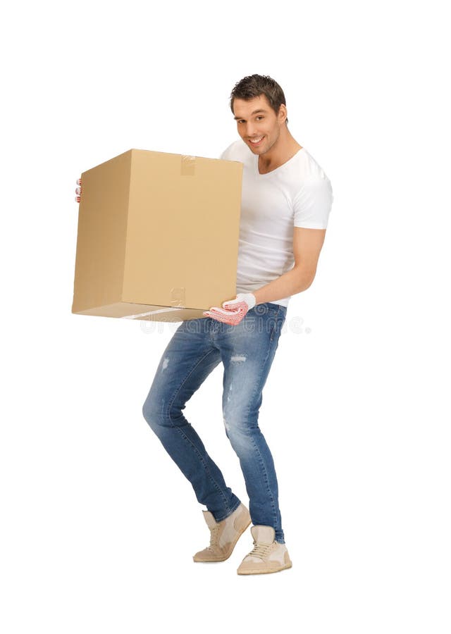 Handsome man with big box stock image. Image of cute - 39728631