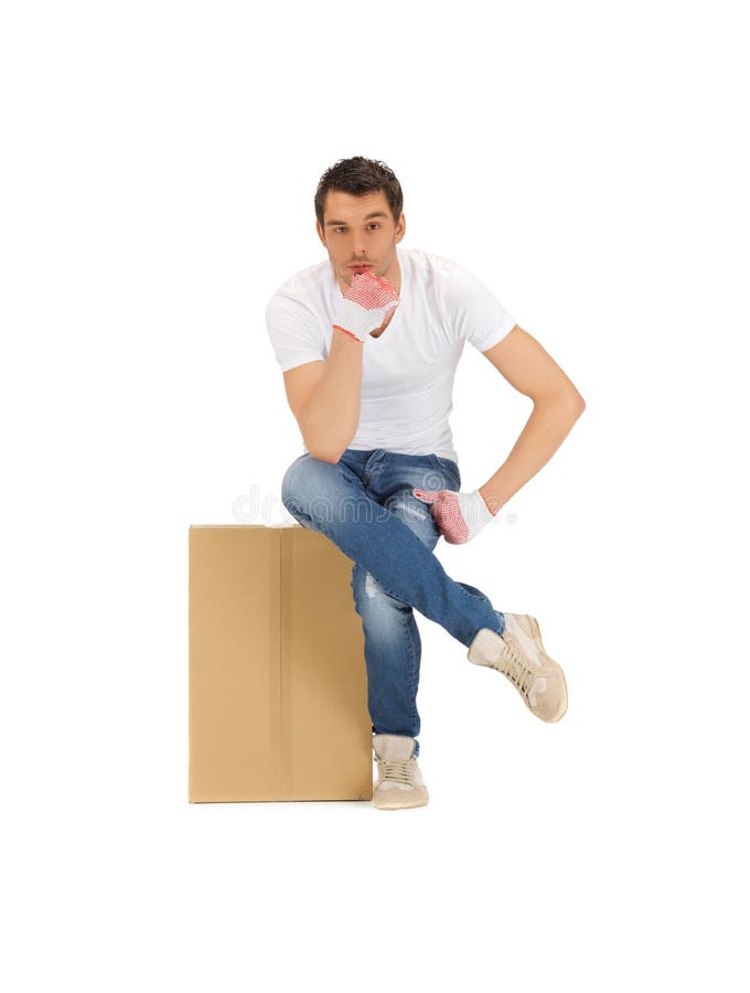 Handsome man with big box stock photo. Image of male - 39525128
