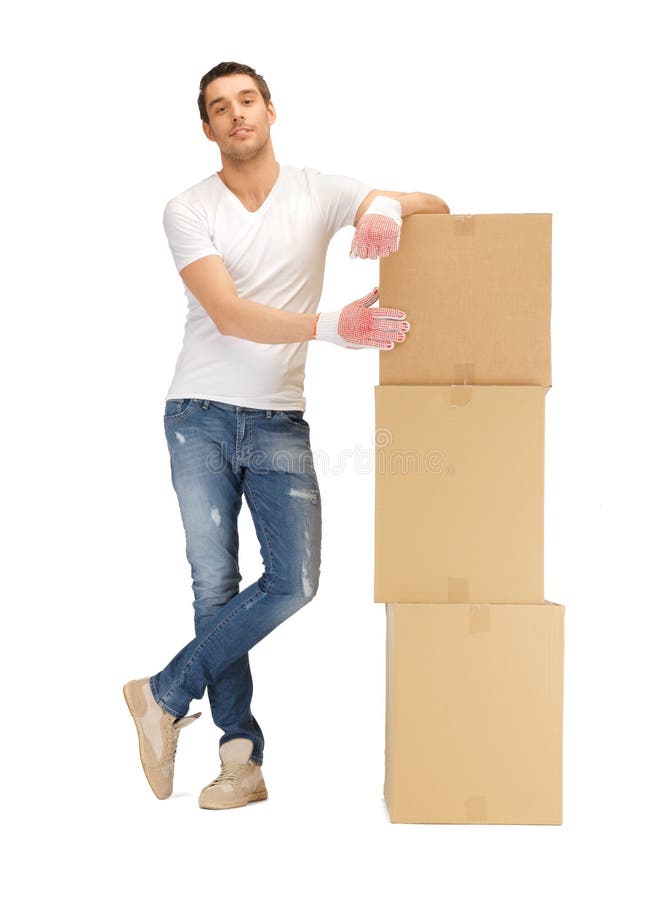 Handsome Man with Big Boxes Stock Image - Image of pack, gentleman ...