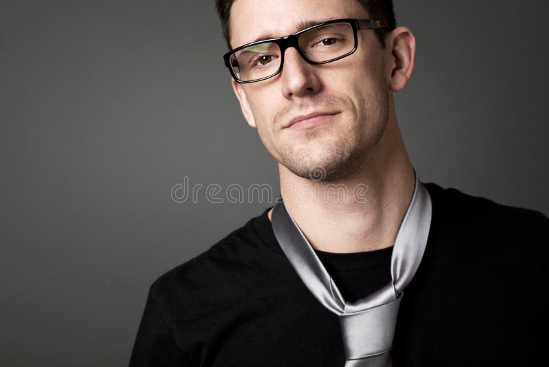 Handsome Man in Black Tshirt. Stock Image - Image of model, glasses ...