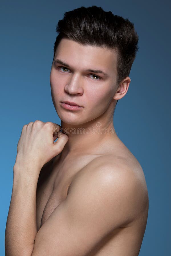 Handsome Man on Blue Background Stock Image - Image of alone, confident ...