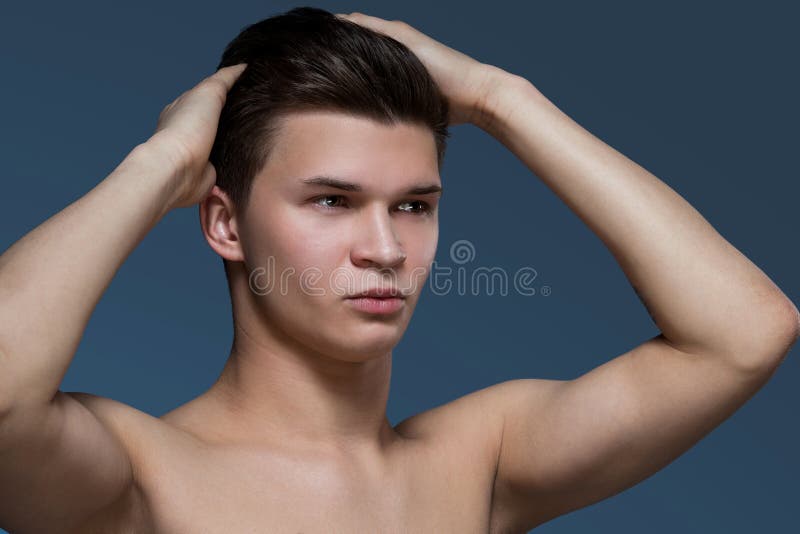 Handsome Man on Blue Background Stock Image - Image of face, looking ...