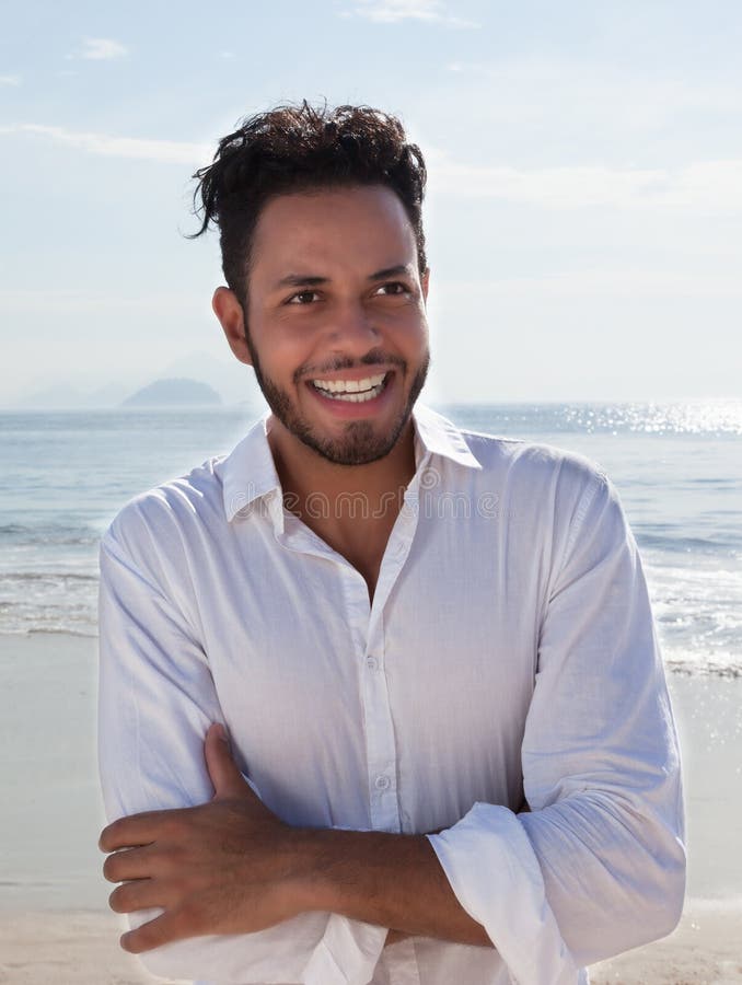 Handsome Man Brazilian at Copacabana Beach Stock Photo - Image of beard ...