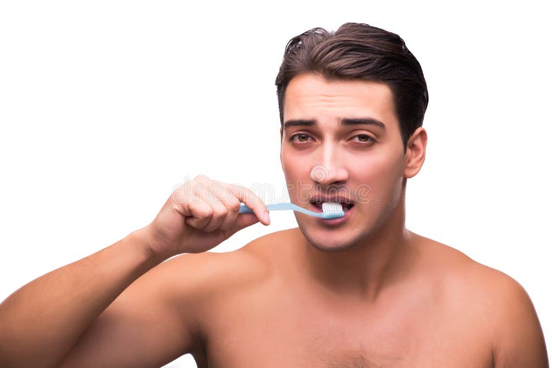 The Handsome Man Brushing His Teeth Isolated on White Stock Image ...