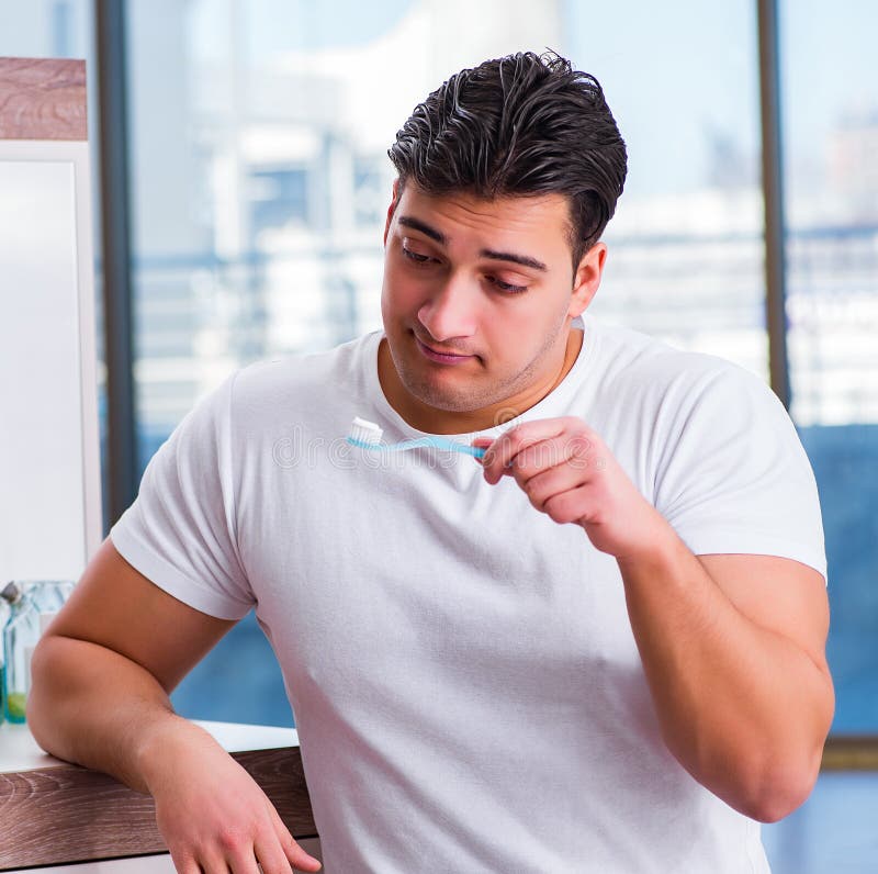 Handsome Man Brushing Teeth in the Morning Stock Photo - Image of brush ...