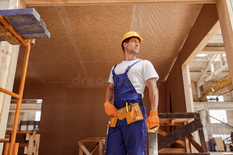 Handsome Man Builder Standing at House Building Construction Site Stock ...