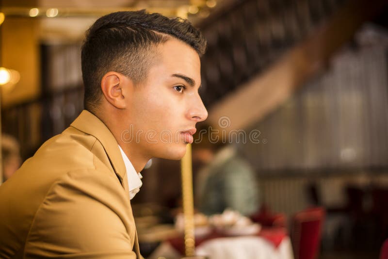 Handsome man in cafe stock image. Image of table, cafe - 121493465