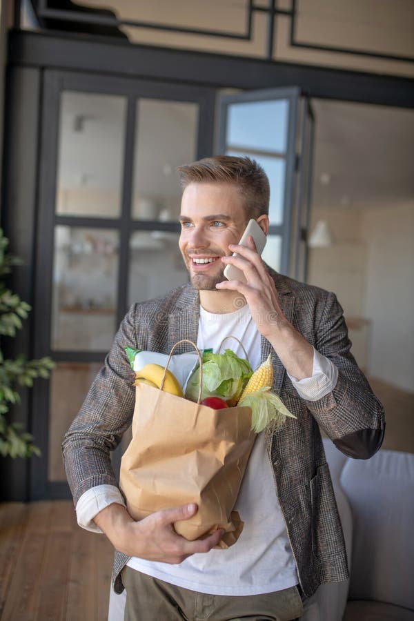 Handsome Man Calling Girlfriend and Inviting Her for Dinner Stock Image ...
